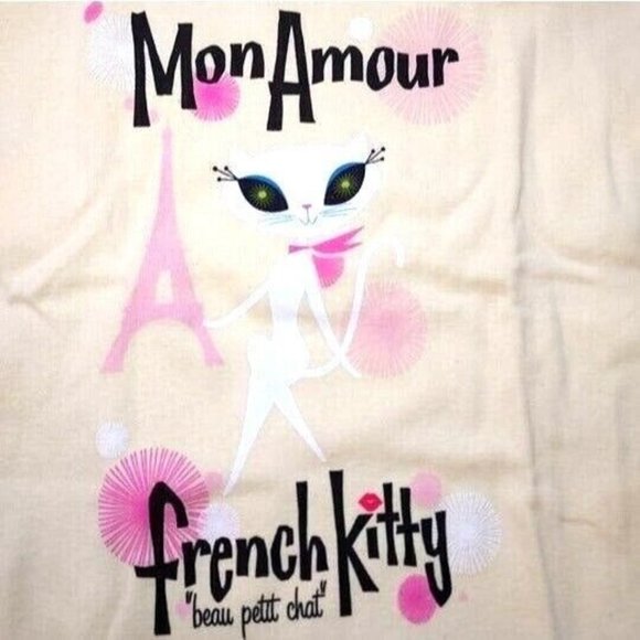Mighty Fine | Tops | Vintage French Kitty By Mighty Fine Womens Top Yellow White Cat Medium ...